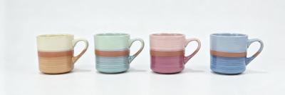 China 4 Pack Handmade Striped Gradient Ceramic Mugs, Speckled Earth Tone Stoneware Coffee Cups for Daily Use & Housewarming Gift for sale