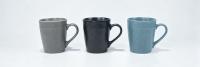China Speckled Matte Ceramic Coffee Mugs Set of 3, Modern Tapered Stoneware Tea Cups with Horizontal Band Line, Neutral Grey Black Blue Daily Drink Mugs for Kitchen & Gifting for sale