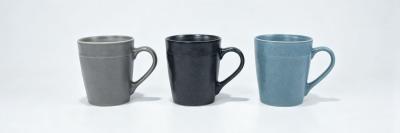 China Speckled Matte Ceramic Coffee Mugs Set of 3, Modern Tapered Stoneware Tea Cups with Horizontal Band Line, Neutral Grey Black Blue Daily Drink Mugs for Kitchen & Gifting for sale