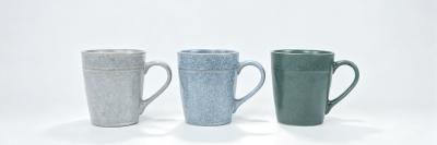 China Speckled Matte Stoneware Coffee Mug Set of 3, Tapered Ceramic Tea Cups with Subtle Horizontal Band, Sage Grey Dusty Blue Forest Green Neutral Drinking Mugs for Kitchen & Gift for sale