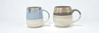 China Set of 2 Drip Reactive Glaze Ceramic Mugs, Hand-Striped Matte Base Stoneware Coffee Cups, Two-Tone Barrel Shaped Tea Mugs, Microwave & Dishwasher Safe Rustic Kitchen Drinking Cups for sale