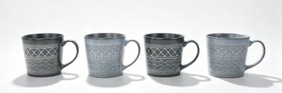China Set of 4 Embossed Geometric Woven Ceramic Mugs, Two-Tone Dark  Light Blue Stoneware Coffee Cups, Textured Lattice Weave Pattern Tea Mugs, Microwave & Dishwasher Safe Rustic Drinking Mugs 2. Collection for sale