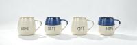 China Set of 4 Two-Tone Drip Glaze Round Belly Ceramic Mugs, HOME & COFFEE Letter Printed Stoneware Coffee Cups, Cream & Blue Ombre Tea Mugs, Microwave Dishwasher Safe Neutral Kitchen Drinking Cups for sale
