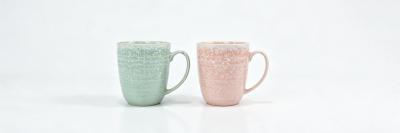 China 2 Pack Speckled Frosted Reactive Glaze Tall Ceramic Mugs, Pastel Mint Green & Blush Pink Snowflake Dot Stoneware Coffee Cups, Microwave Dishwasher Safe Modern Kitchen Tea Mugs for sale