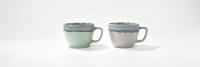 China Collection Overview This 2-piece tall  ceramic mug set features delicate frosted speckled reactive glaze, covered with scattered white snowflake dot textures that fade lightly at the cup rim f for sale
