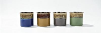 China Set of 4 Straight Reactive Drip Glaze Ceramic Tumbler Mugs, Two-Tone Wavy Ombre Stoneware Coffee Cups, Retro Earth Tone Stackable Tea Cups, Microwave & Dishwasher Safe for sale
