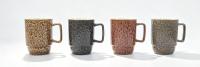 China Set of 4 Stackable Speckled Reactive Glaze Ceramic Coffee Mugs, Vintage Rustic Textured Stoneware Drinking Cups with Square Handle, Microwave & Dishwasher Safe Earth Tone Tea Mugs for sale