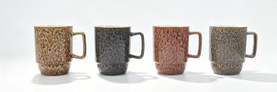 China Set of 4 Stackable Speckled Reactive Glaze Ceramic Coffee Mugs, Vintage Rustic Textured Stoneware Drinking Cups with Square Handle, Microwave & Dishwasher Safe Earth Tone Tea Mugs for sale