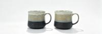 China 2 Pack Tri-Color Drip Reactive Glaze Ceramic Coffee Mugs, Speckled Black Bottom Wabi-Sabi Stoneware Tea Cups with Curved Handle, Microwave & Dishwasher Safe Neutral Earth Tone Drinking Mugs for sale