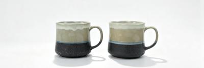 China 2 Pack Tri-Color Drip Reactive Glaze Ceramic Coffee Mugs, Speckled Black Bottom Wabi-Sabi Stoneware Tea Cups with Curved Handle, Microwave & Dishwasher Safe Neutral Earth Tone Drinking Mugs for sale