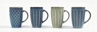 China 4 Pack Embossed Textured Reactive Glaze Ceramic Coffee Mugs, Diamond  Knit Chevron Pattern Tall Stoneware Tea Cups with Large Curved Handle, Microwave & Dishwasher Safe Neutral Blue Sage Earth Tone Dr for sale