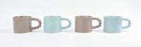 China 4 Pack Glossy Ceramic Mugs with Unique Beaded Bubble Handles, Neutral Pastel Coffee Cup Set for sale