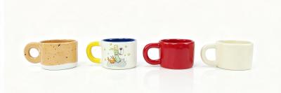 China 4 Pack Short Wide Glossy Ceramic Mugs, Cute Chunky Loop Handle Coffee Cup Set with Little Prince Graphic for sale