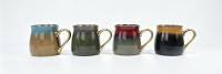 China 4 Pack Ombre Gradient Glaze Ceramic Mugs, Curved Barrel Coffee Cups with Shiny Gold Handles for sale