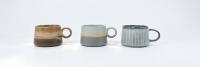 China 3 Pack Short Wide Reactive Glaze Ceramic Mugs, Mini Circular Handle Earth Tone Coffee Cup Set for sale