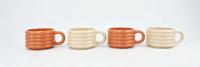 China 4 Pack Ribbed Short Wide Ceramic Mugs, Neutral Earth Tone Wavy Horizontal Stripe Coffee Cup Set for sale