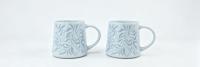 China 2 Pack Light Blue Botanical Leaf Pattern Ceramic Mugs, Minimalist Pale Floral Print Conical Coffee Cup Set for sale