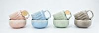 China 8 Pieces Gradient Vertical Ribbed Ceramic Cup & Bowl Set, Pastel Striped Stackable Coffee Mug and Cereal Bowl Tableware Kit for sale