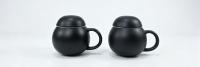China 2 Pack Matte Black Round Ceramic Mugs with Lid, Minimalist Bulb Shape Lidded Coffee Tea Cups with Ergonomic Handle for sale