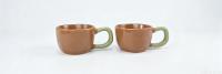 China 2 Pack Glossy Two‑Tone Ceramic Coffee Mugs, Retro Brown Cup Body with Sage Green Chunky Handle, Wide Short Tea Cups for sale