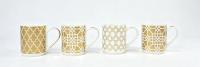 China 4‑Pack White Ceramic Mugs with Gold Geometric Lattice Patterns, Elegant Decorative Coffee Cup Set for sale