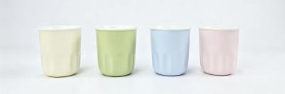 China 4‑Pack Pastel Ribbed Ceramic Tumbler Cups, No‑Handle Multi‑Color Drinking Cup Set for sale