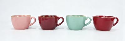 China 4 Pack Wide‑Brim Gold Rim Ceramic Coffee Mugs, Multi‑Color Large Short Cup Set for sale