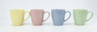 China 4‑Piece Pastel Embossed Ceramic Mug Set, Boho Textured Coffee Cups for sale