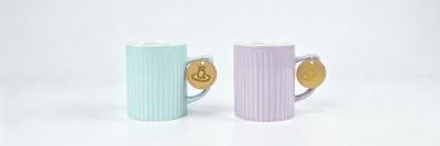 China 2‑Pack Pastel Vertical Ribbed Ceramic Mugs, Mint & Lavender Textured Coffee Cup Set for sale