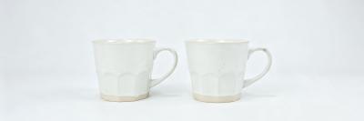 China 2‑Pack Speckled White Embossed Ceramic Mugs, Farmhouse Rustic Coffee Cup Set for sale