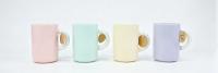 China 4‑Pack Pastel Color Block Ceramic Mugs, Chunky Two‑Tone Handle Coffee Cup Set for sale