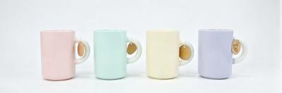 China 4‑Pack Pastel Color Block Ceramic Mugs, Chunky Two‑Tone Handle Coffee Cup Set for sale