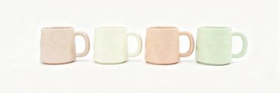 China 4‑Pack Embossed Pastel Ceramic Mugs, Curved Body Coffee Cup Set with Chunky Handles for sale
