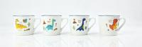 China 4‑Pack Kids Dinosaur Printed Ceramic Mugs, Children Coffee Cup Set with Dark Blue Rim for sale