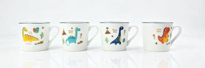 China 4‑Pack Kids Dinosaur Printed Ceramic Mugs, Children Coffee Cup Set with Dark Blue Rim for sale
