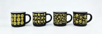 China 4‑Pack Halloween Black Matte Ceramic Mugs, Gold‑Tone Spooky Pattern Coffee Cup Set for sale