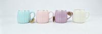 China 4‑Pack Pastel Pumpkin‑Shaped Ceramic Mugs, Ribbed Coffee Cup Set with Thin Gold Rim for sale