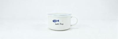 China Large Ceramic Soup Mug with Lid, Cute Blue Fish 
