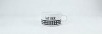 China Large Ceramic Soup Mug, GATHER Letter Print Black Grid Pattern Handled Bowl for sale