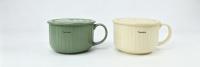 China 2‑Pack Large Ribbed Ceramic Soup Mugs with Lids, Twinkle Printed Handled Noodle Bowls for sale