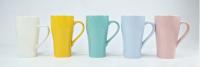 China 5‑Pack Tall Curved Ceramic Coffee Mug Set, Vibrant Solid Color Large Drinking Cups for sale