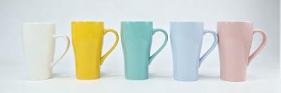 China 5‑Pack Tall Curved Ceramic Coffee Mug Set, Vibrant Solid Color Large Drinking Cups for sale