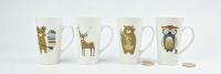China 4‑Pack Tall Ceramic Coffee Mug Set, Whimsical Tribal Woodland Animal Printed Drinking Cups for sale