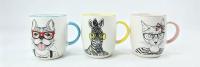 China 3‑Pack Hipster Animal Character Ceramic Mugs, Fun Fashion Dog Zebra Cat Coffee Cup Set for sale