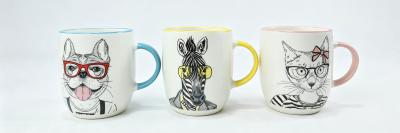 China 3‑Pack Hipster Animal Character Ceramic Mugs, Fun Fashion Dog Zebra Cat Coffee Cup Set for sale