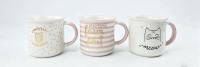 China 3‑Piece Pink Accent Inspirational Ceramic Mug Set, Polka Dot Stripe Cat Enamel‑Style Coffee Cups for sale