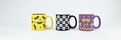 China Halloween Ceramic Mug Set of 6, Bat & Pumpkin Themed Fall Coffee Cups for sale