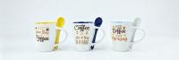 China 6‑Pack Coffee Quote Ceramic Mugs with Matching Spoons for sale