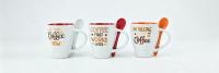 China 6‑Pack Coffee Quote Ceramic Mugs with Matching Spoons for sale