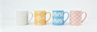 China Set of 8 Geometric Floral Ceramic Coffee Mugs, Multi‑Color Decorative Drinking Cups for sale